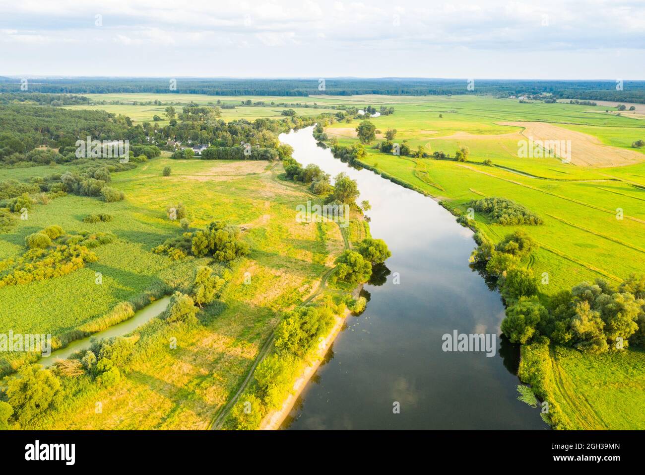 aerial view on sunset over a river Stock Photo - Alamy