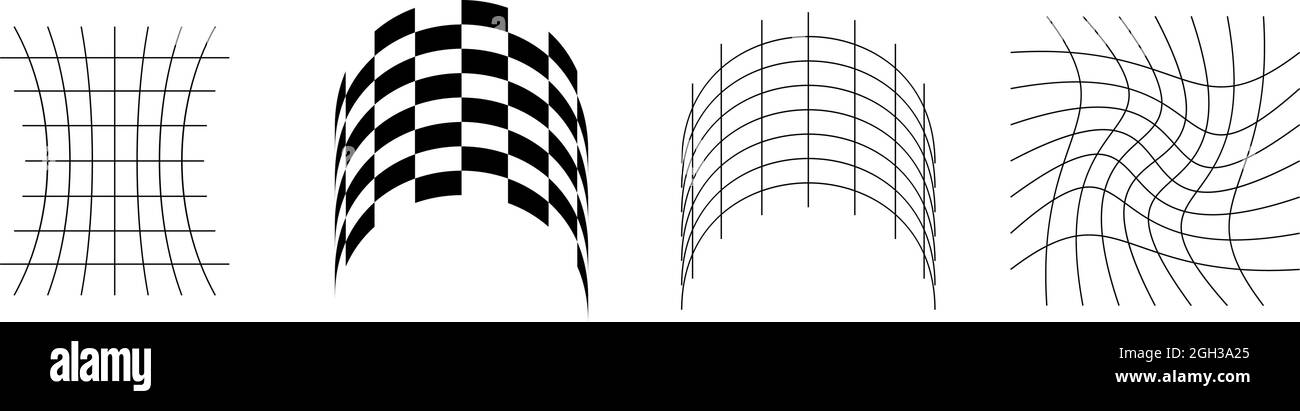 Distorted, deformed grids, meshes, checkerboards. Abstract warp, tweak ...