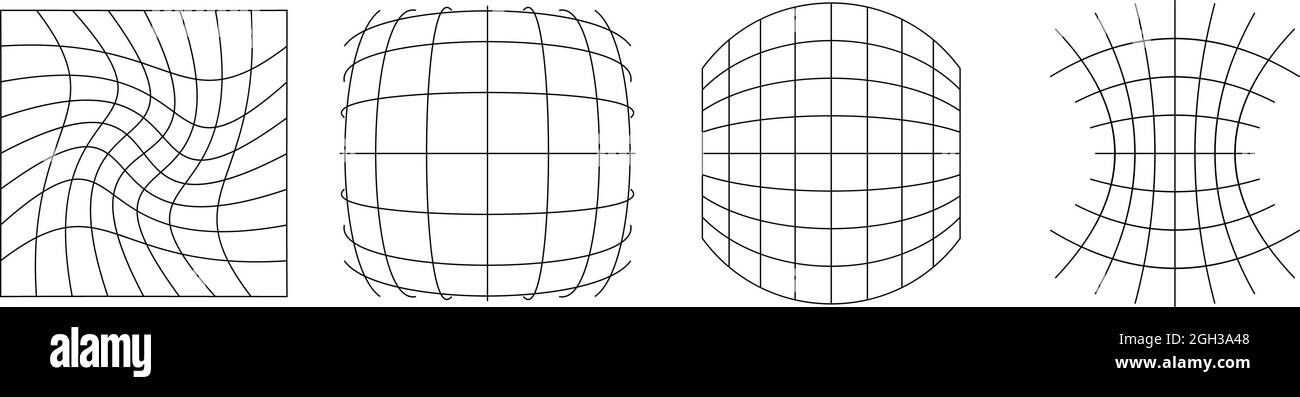 Distorted, deformed grids, meshes, checkerboards. Abstract warp, tweak ...