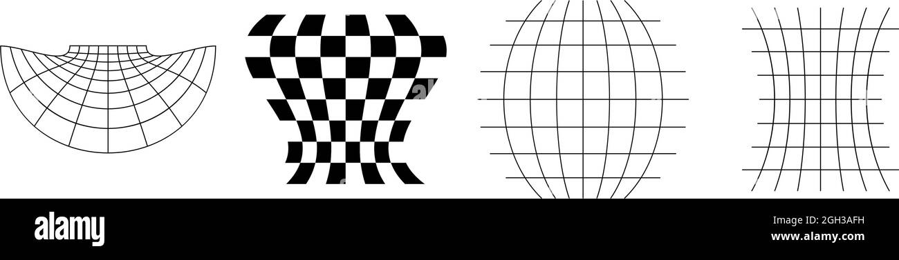 Distorted, deformed grids, meshes, checkerboards. Abstract warp, tweak ...