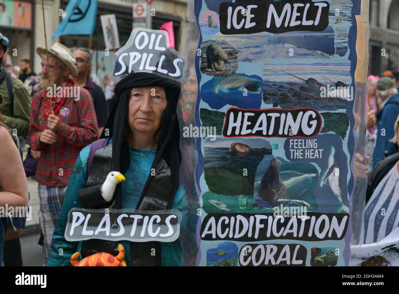 London, UK. 04th Sep, 2021. Extinction Rebellion demonstrator with ...