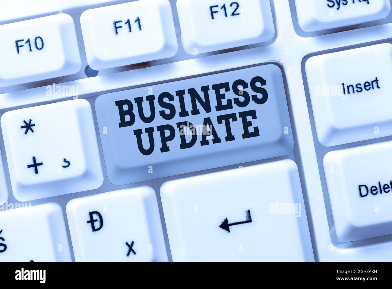 Text caption presenting Business Update. Business overview the act of ...