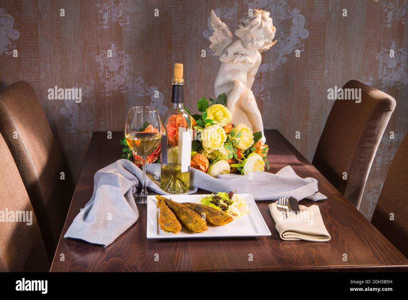 Fried fish. Fish steers. Fish fried in flour with garnish Stock Photo ...