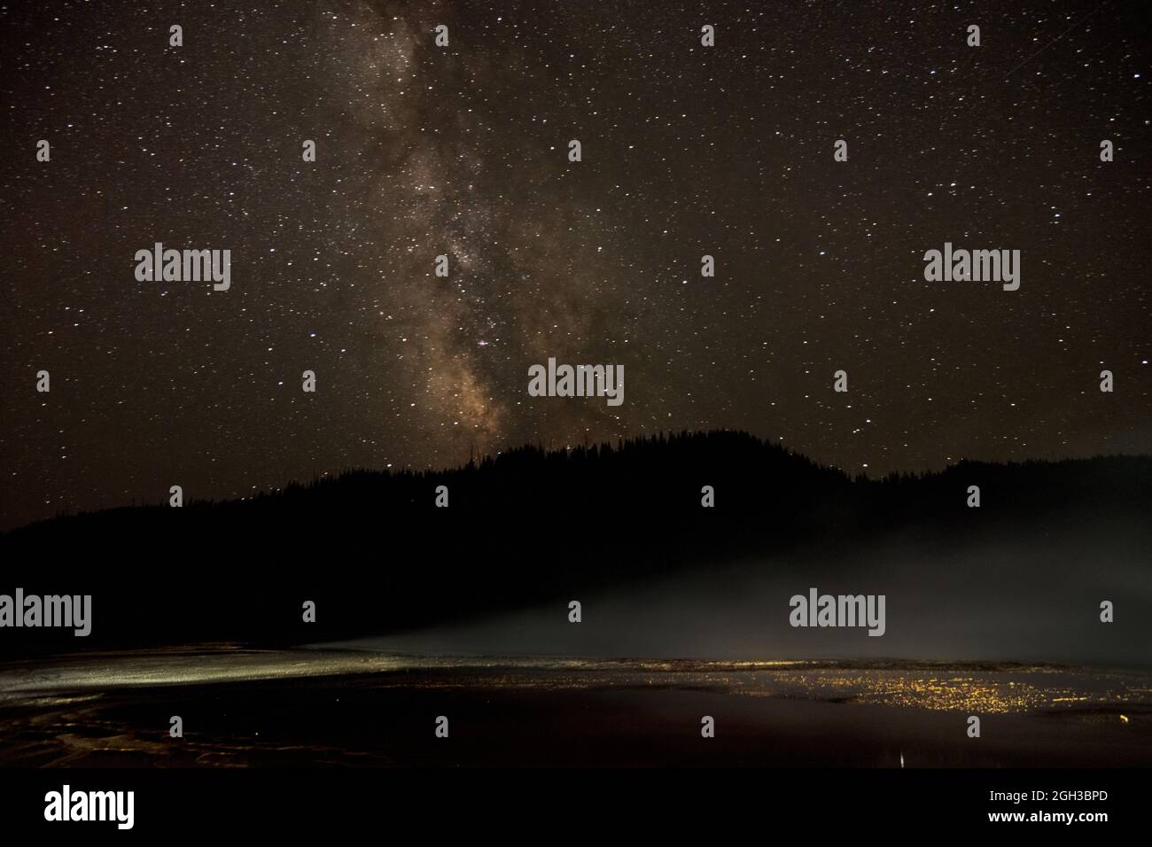 Yellowstone Grand Prismatic Spring at Night with Milky Way Stock Photo ...