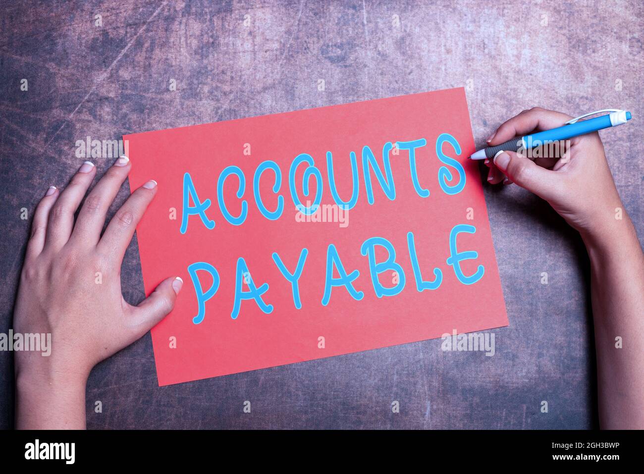 Handwriting text Accounts Payable. Word for money owed by a business to ...