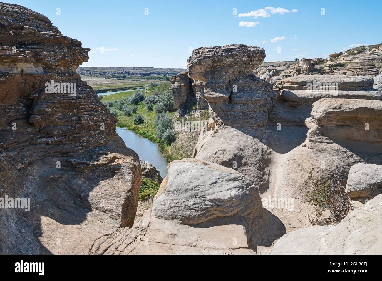 Rock formations on the edge of the Milk River in Writing on Stone ...