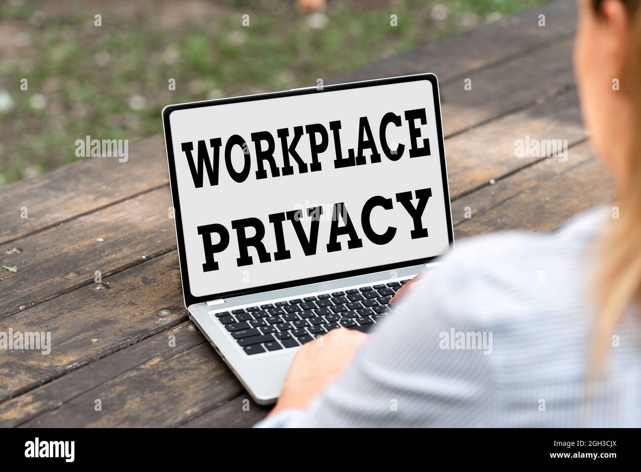 Text caption presenting Workplace Privacy, Internet Concept protection ...
