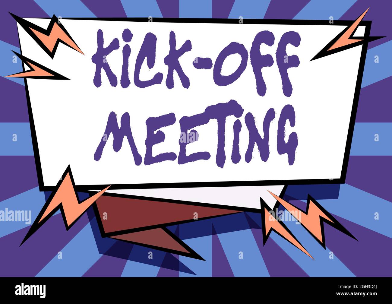 Text caption presenting Kick Off Meeting. Word for first meeting with ...