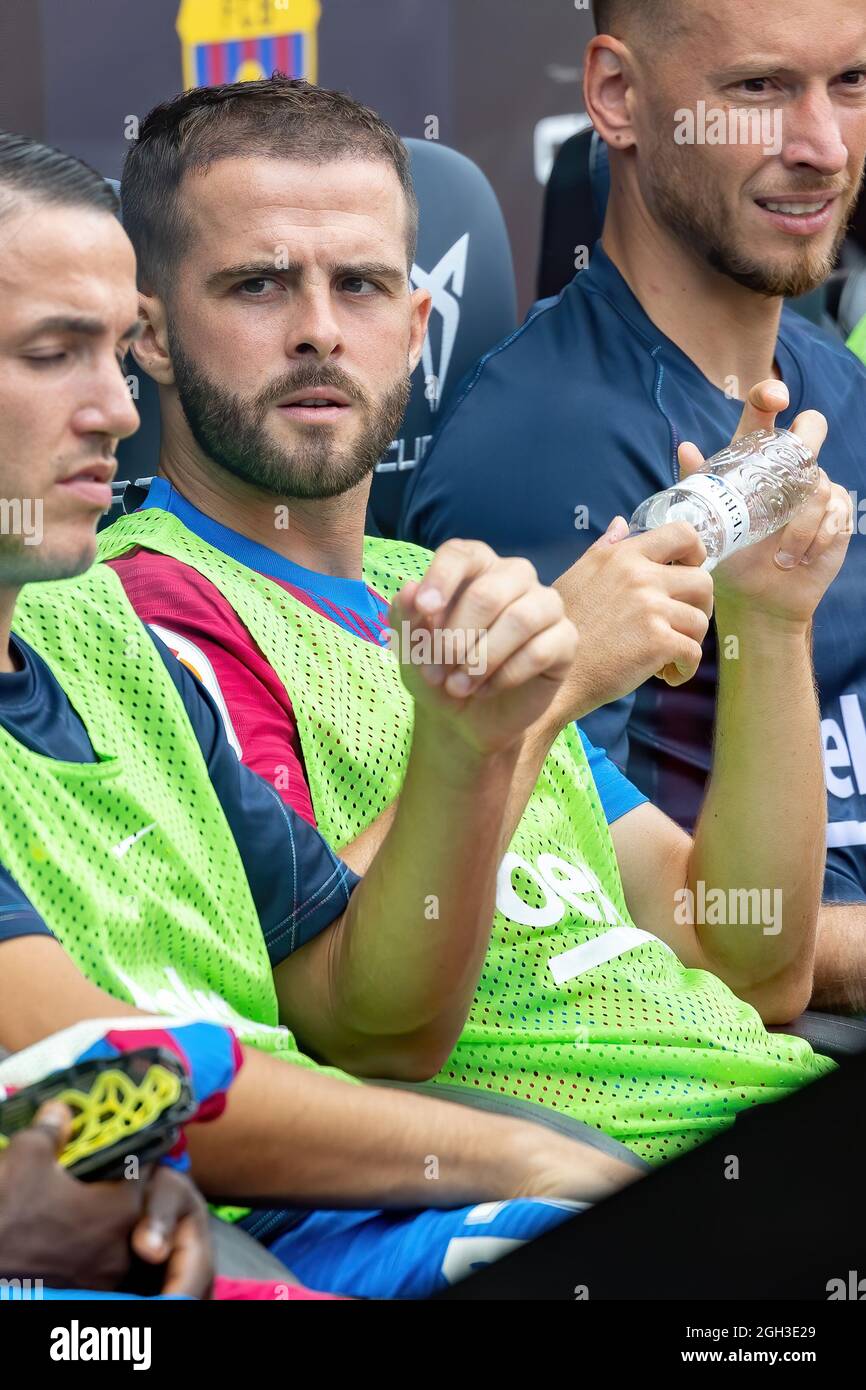 BARCELONA - AUG 29: Pjanic sits on the bench during the La Liga match ...