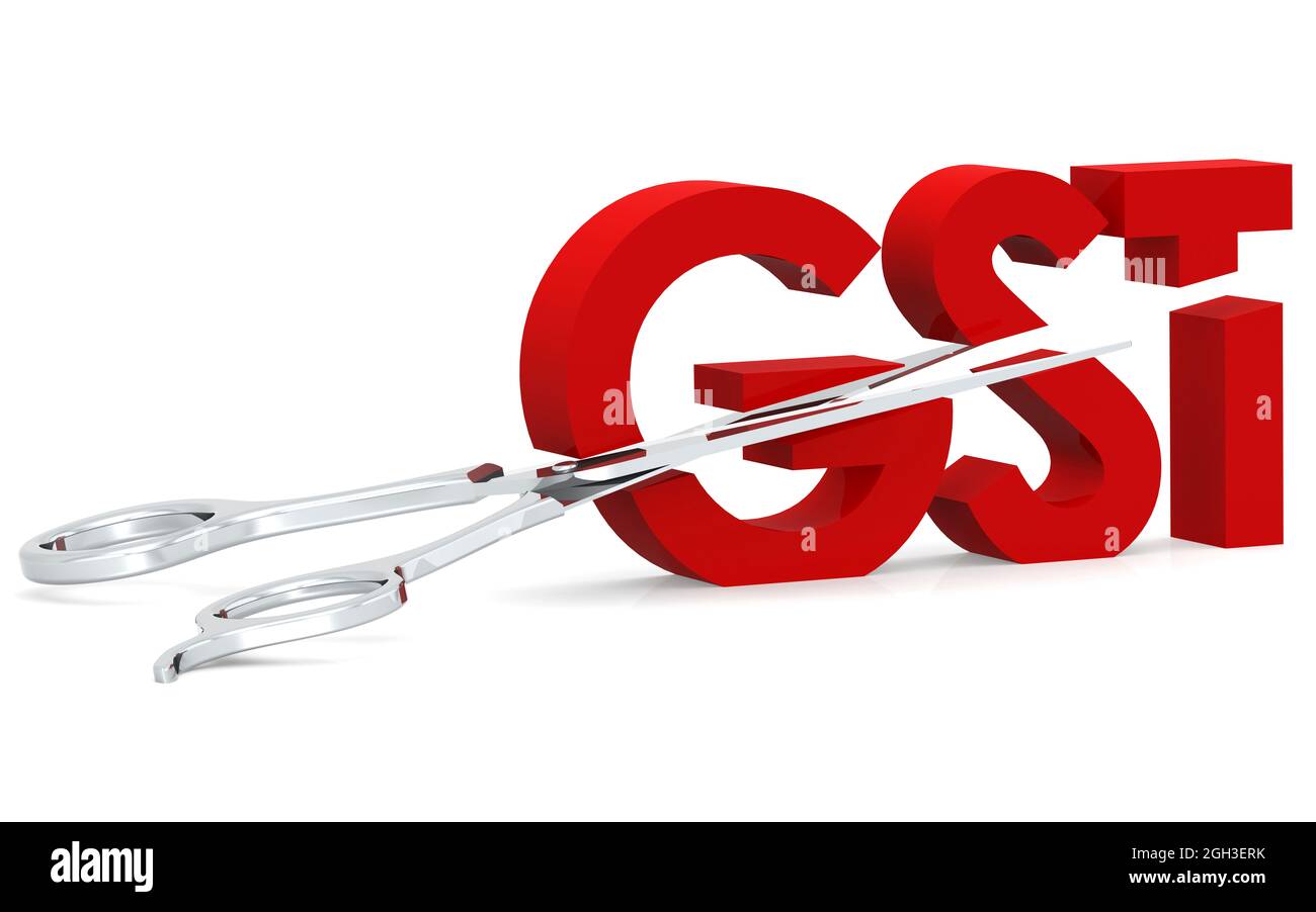 Scissor cut the GST word, 3D rendering Stock Photo - Alamy
