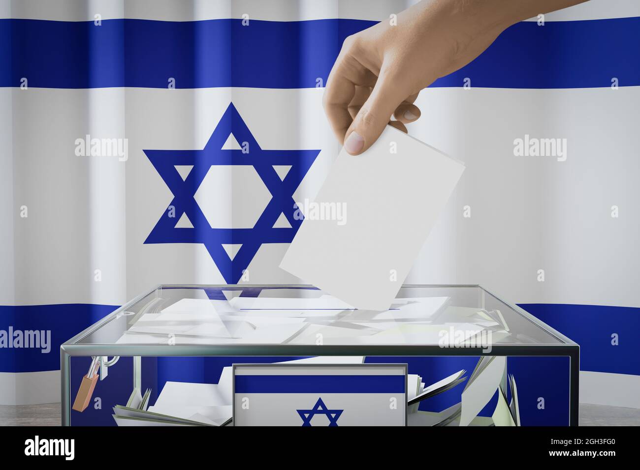Israel flag, hand dropping ballot card into a box - voting, election ...