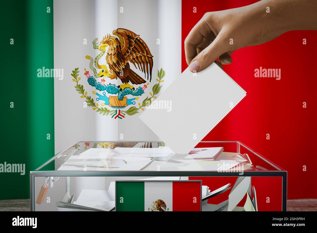 Mexico flag, hand dropping ballot card into a box - voting, election ...