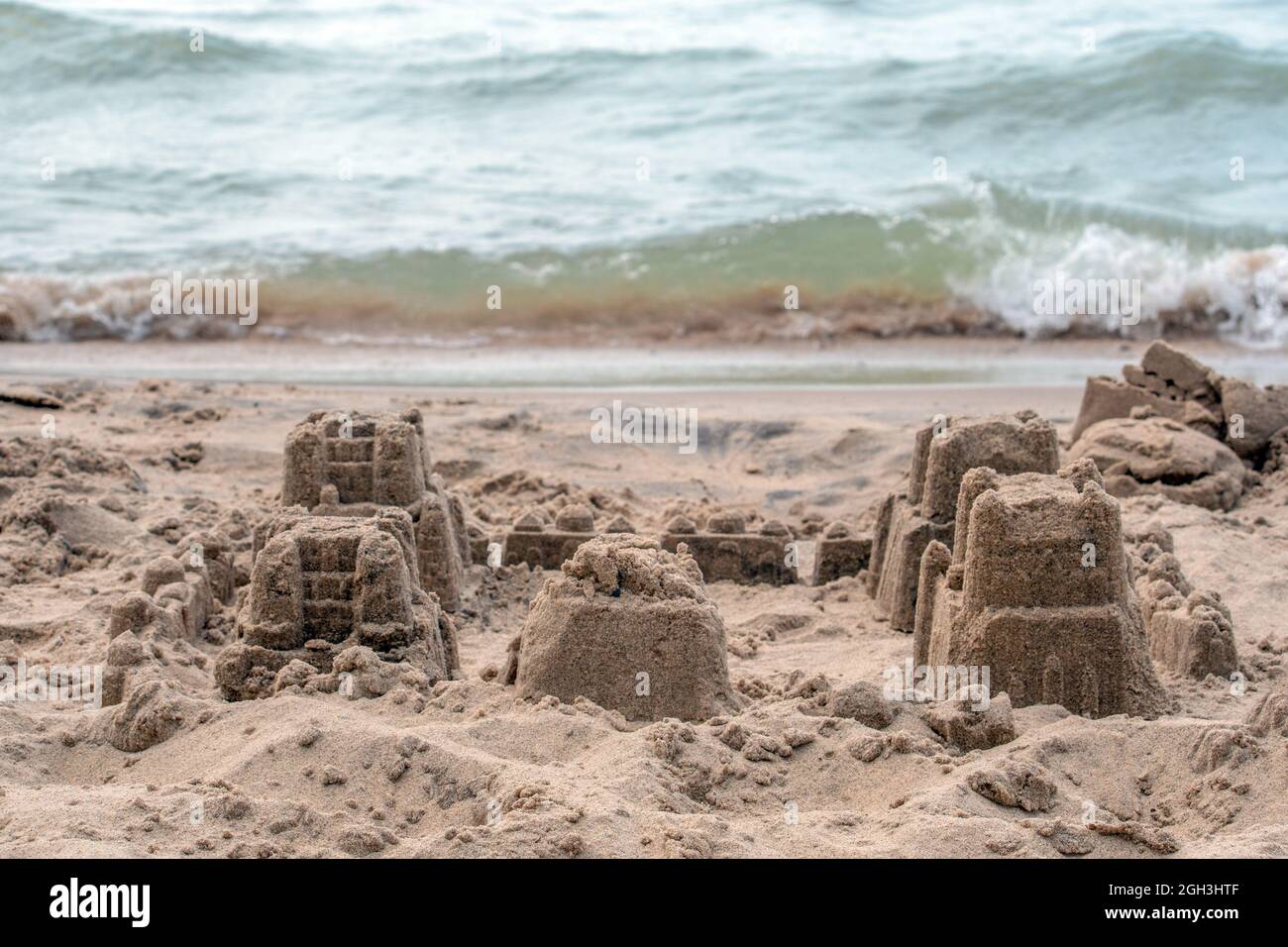 A village of sand castles in left abandoned on the shores of Lake ...