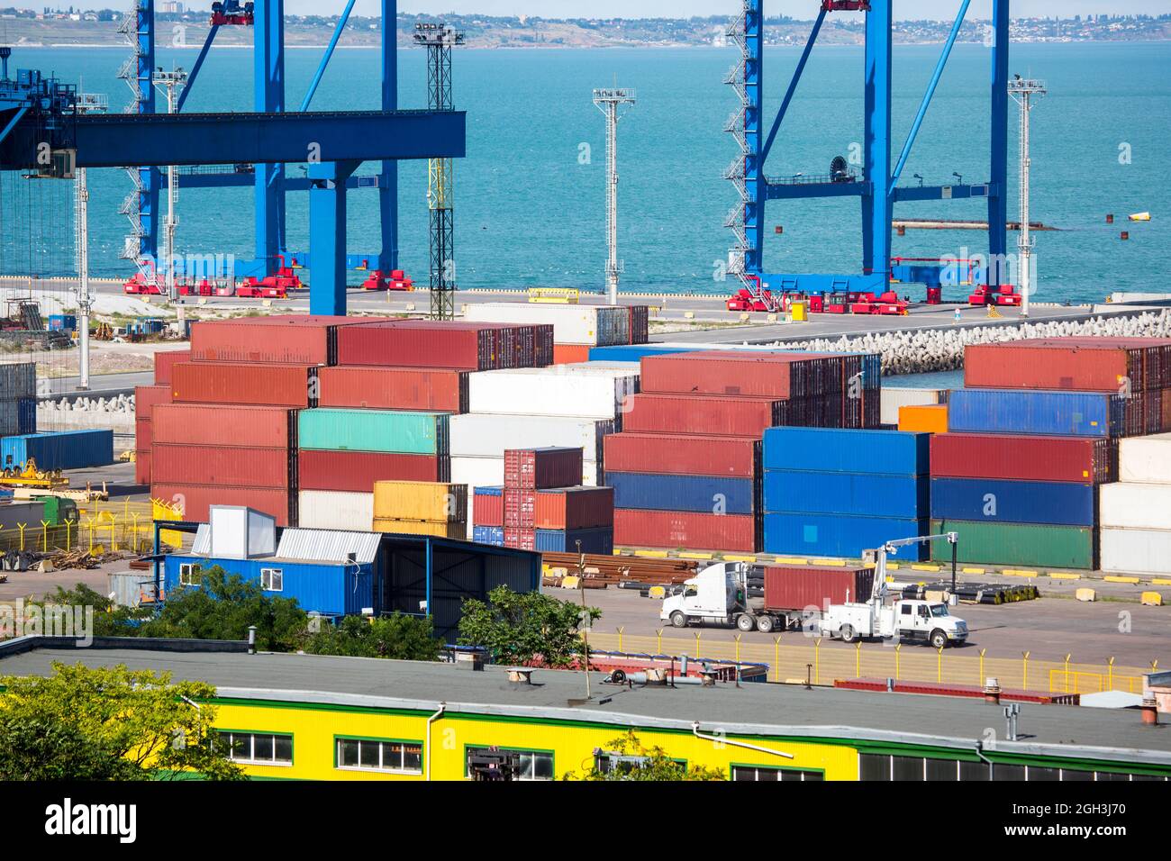 industrial sea port with containers. Container terminal Stock Photo - Alamy