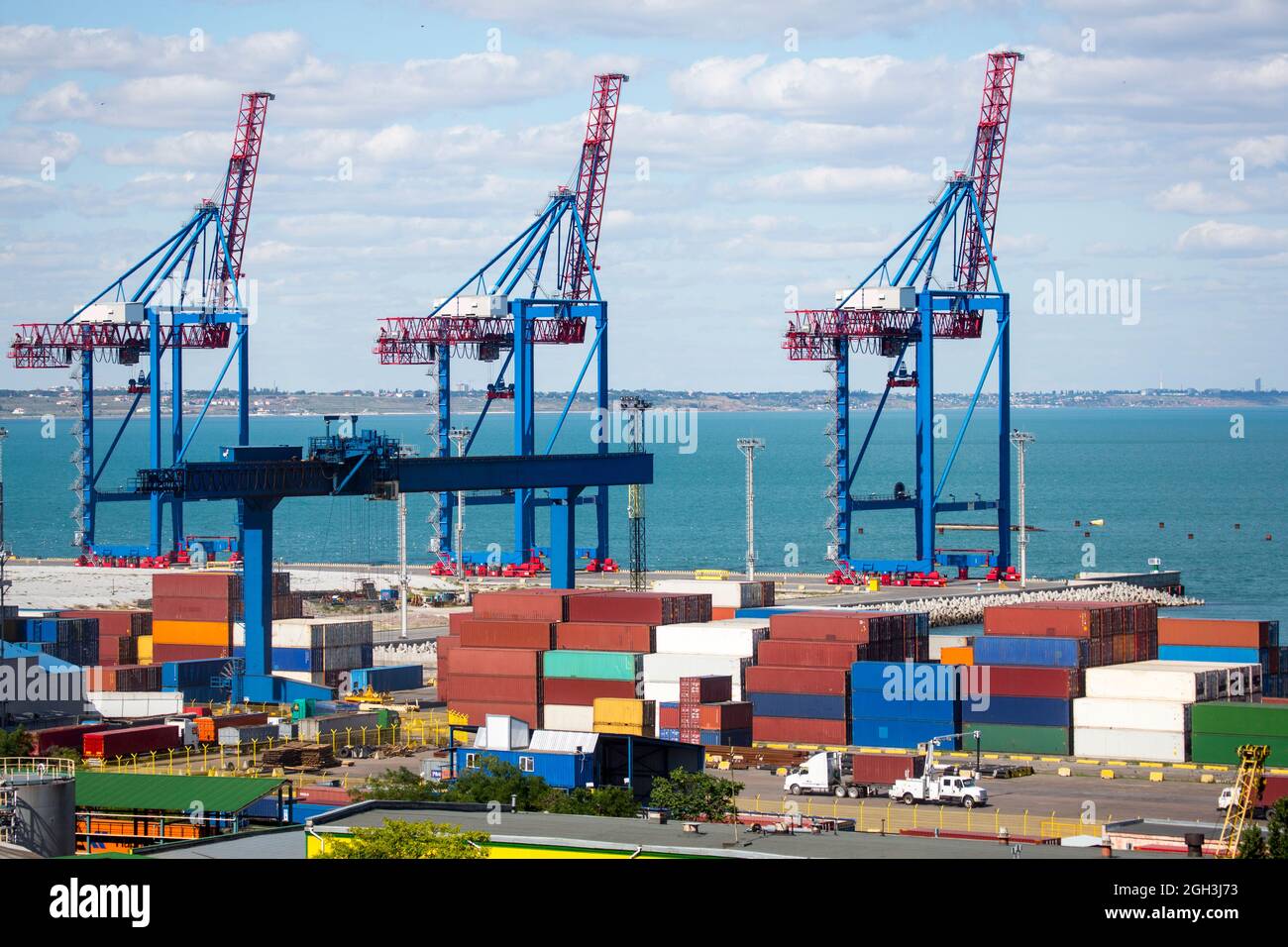 industrial sea port with containers. Container terminal Stock Photo - Alamy
