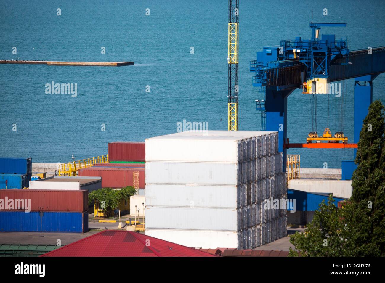 industrial sea port with containers. Container terminal Stock Photo - Alamy
