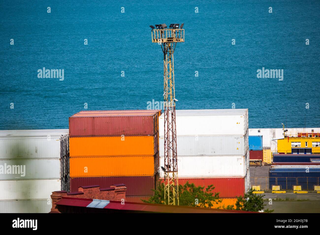 industrial sea port with containers. Container terminal Stock Photo - Alamy