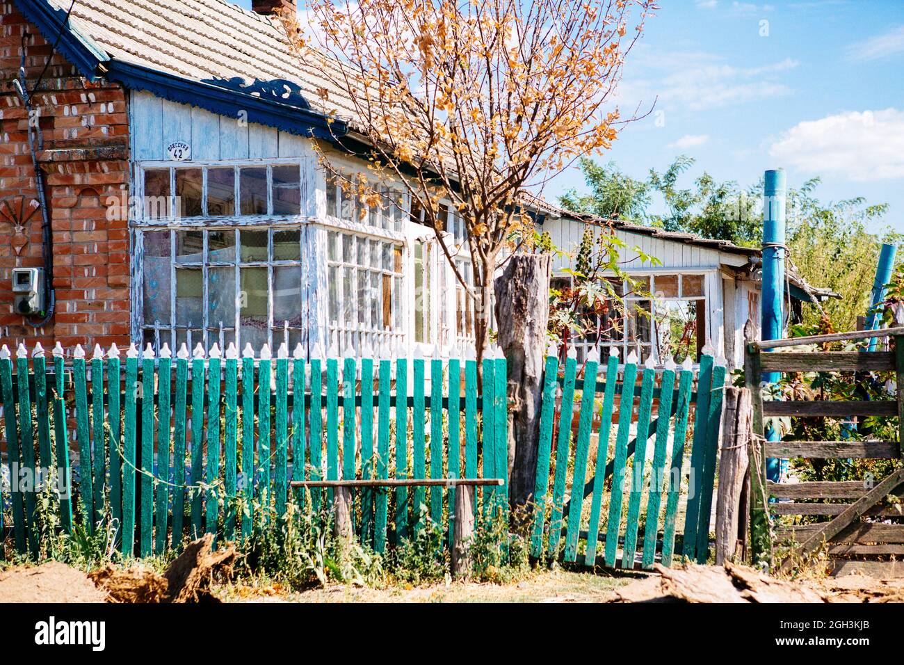 Ruined old house. Ruins of house made of shell rock, straw and clay in ...