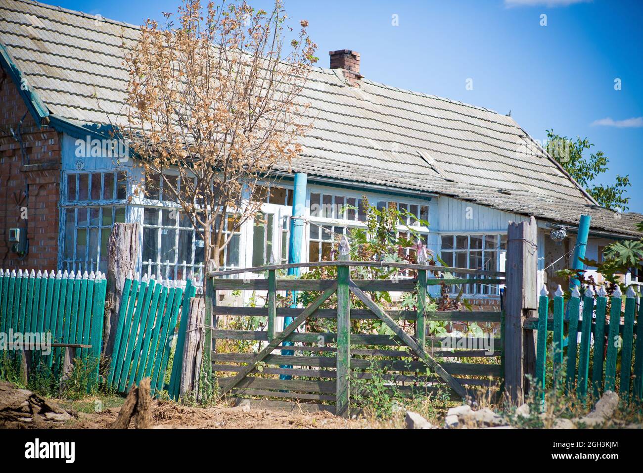 Ruined old house. Ruins of house made of shell rock, straw and clay in ...