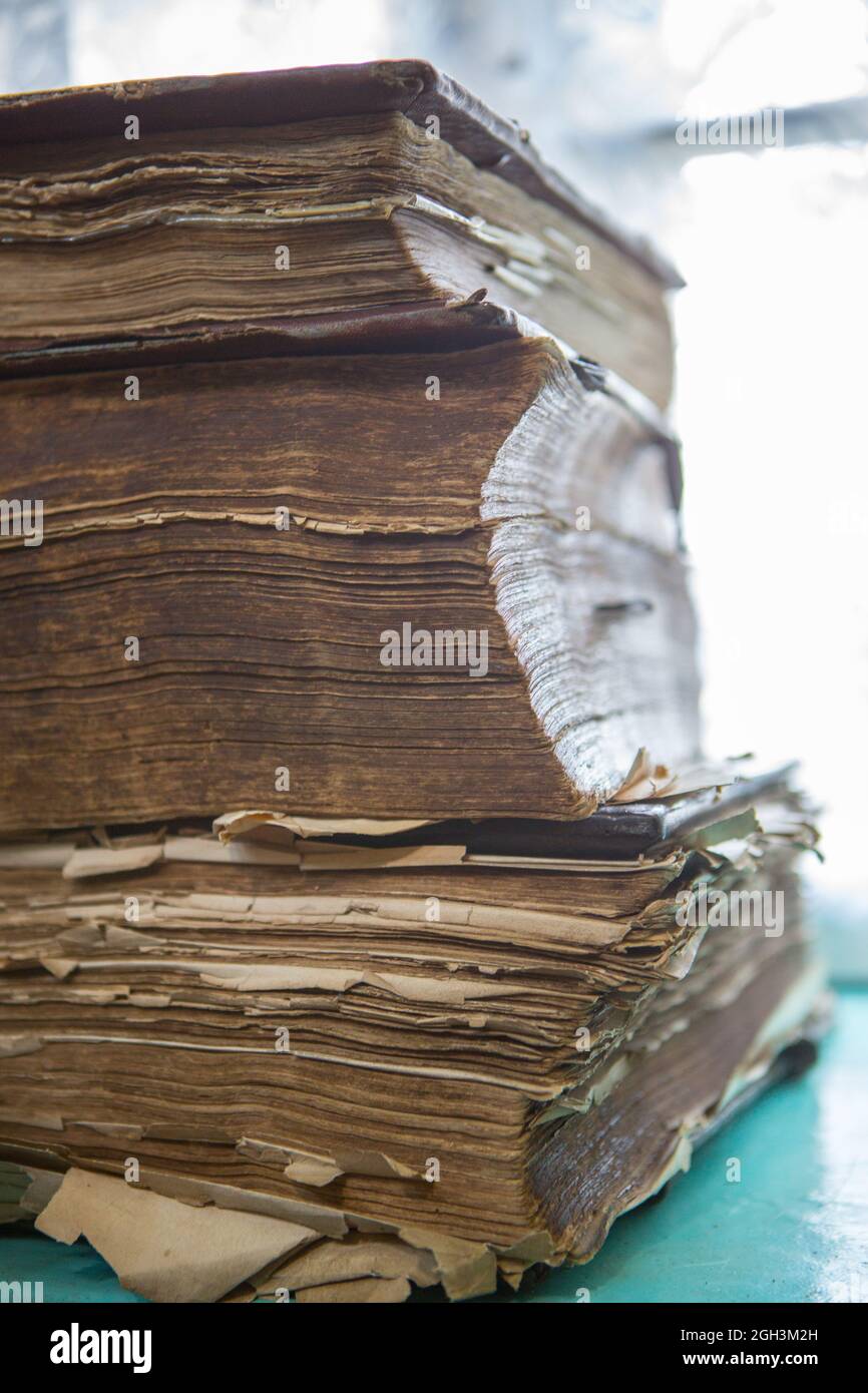 Very Old Church Books. Ancient worn-out shabby books Stock Photo - Alamy