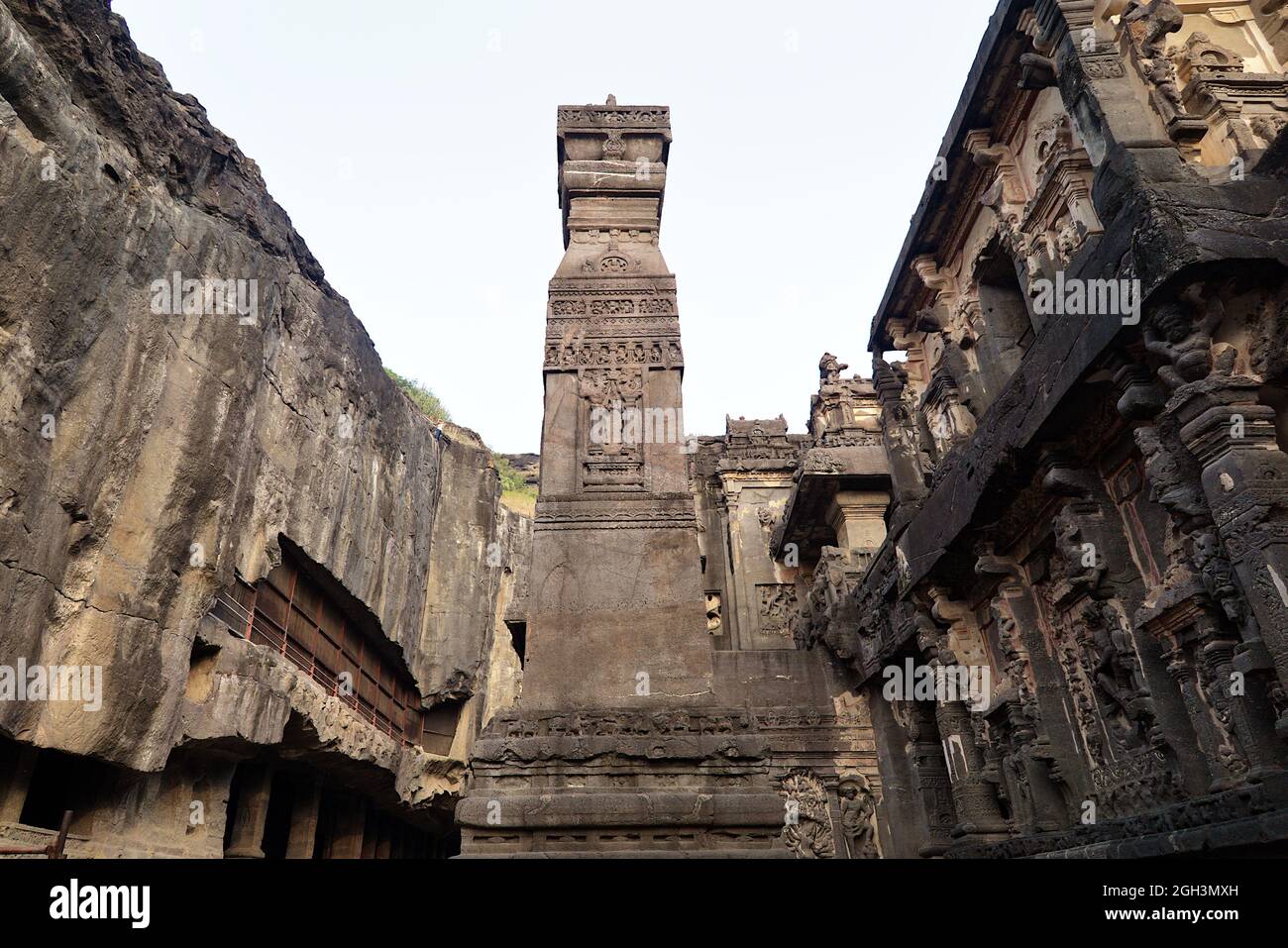 Stone pillar, Dhawajasthambha, in the central courtyard of Kailsa ...
