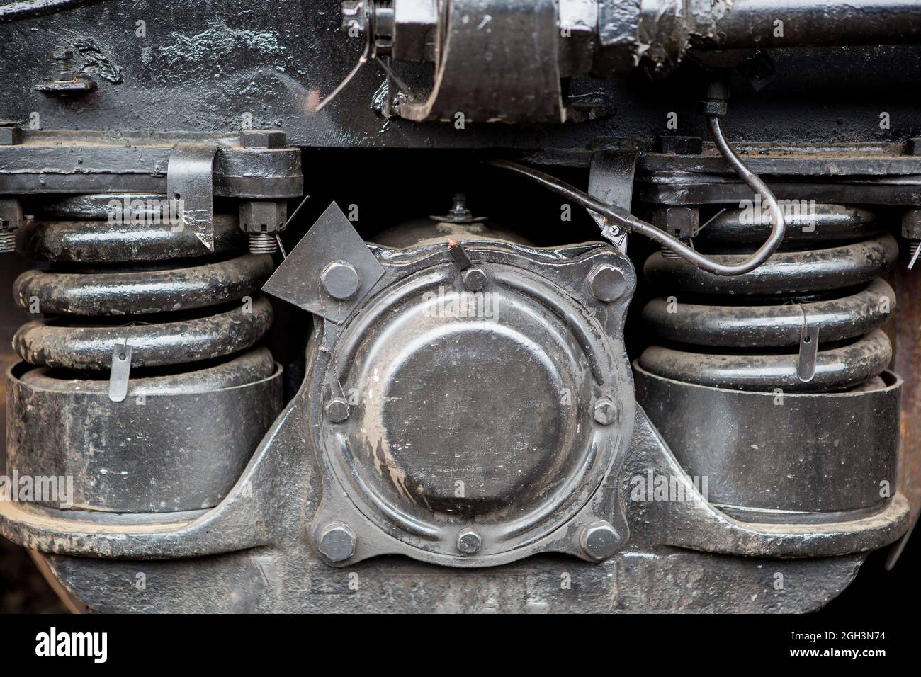 wheels of the railway car. Wheelbase of the train car close-up Stock ...