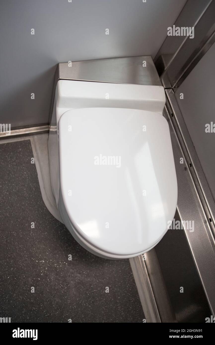 Classic toilet interior on the train. Toilet in the passenger train ...