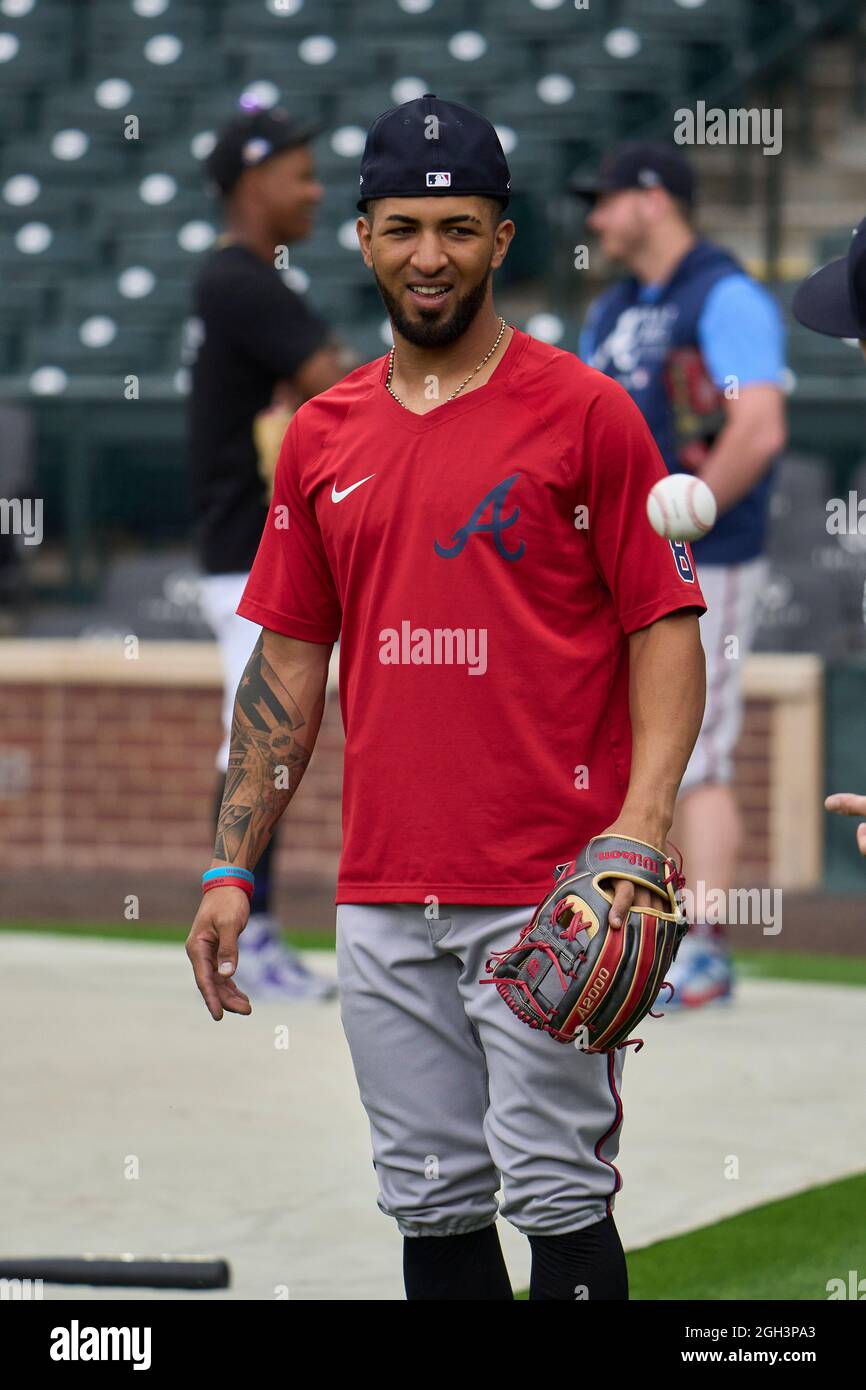 Denver CO, USA. 3rd Sep, 2021. Atlanta left fielder Eddie Rosario (8 ...