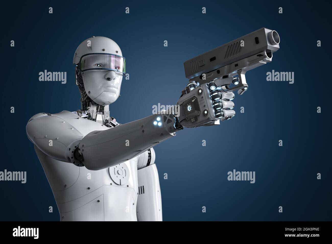 3d rendering robot or cyborg hold gun Stock Photo - Alamy