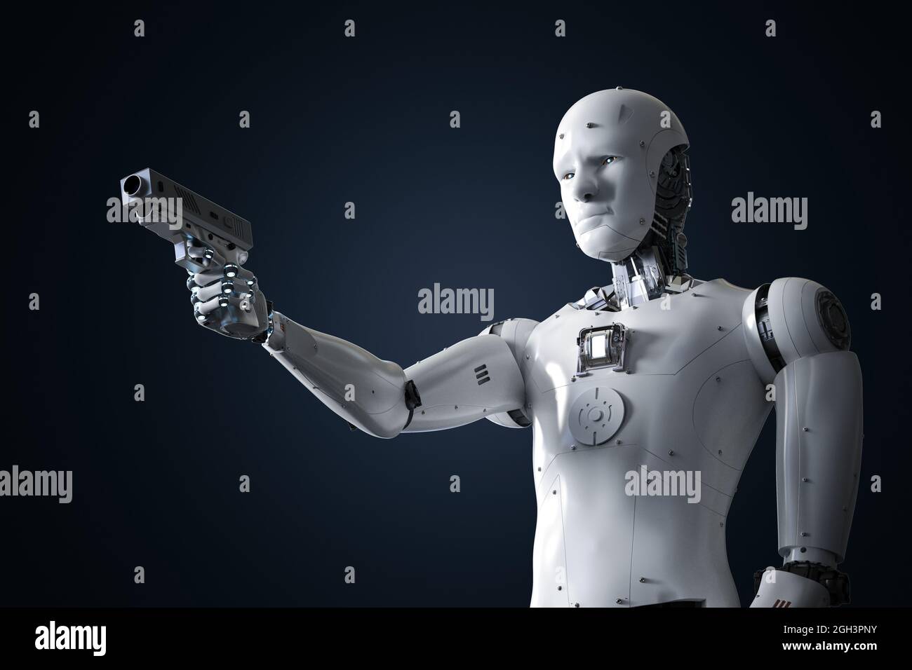 3d rendering robot or cyborg hold gun Stock Photo - Alamy