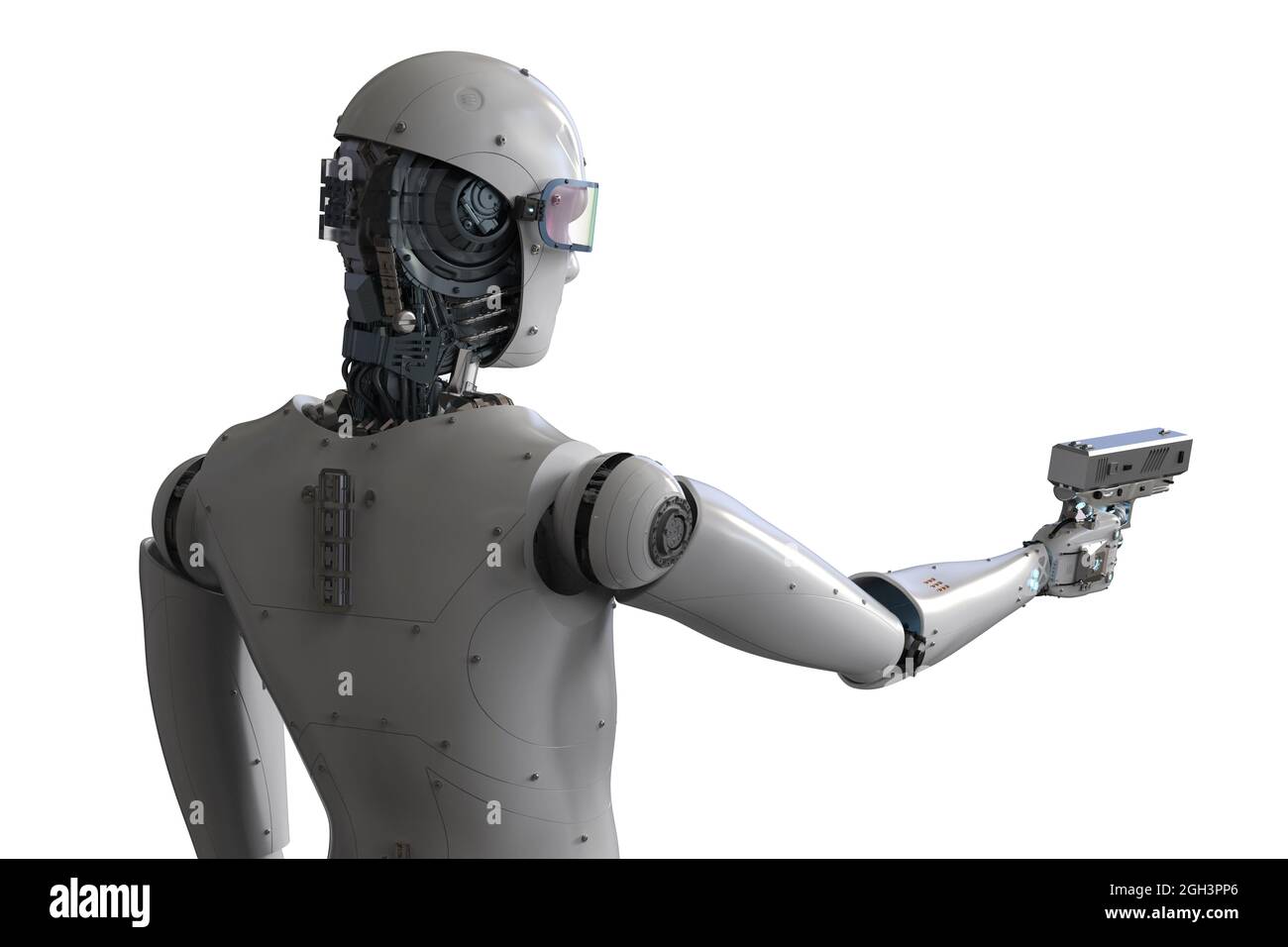 3d rendering robot or cyborg hold gun Stock Photo - Alamy