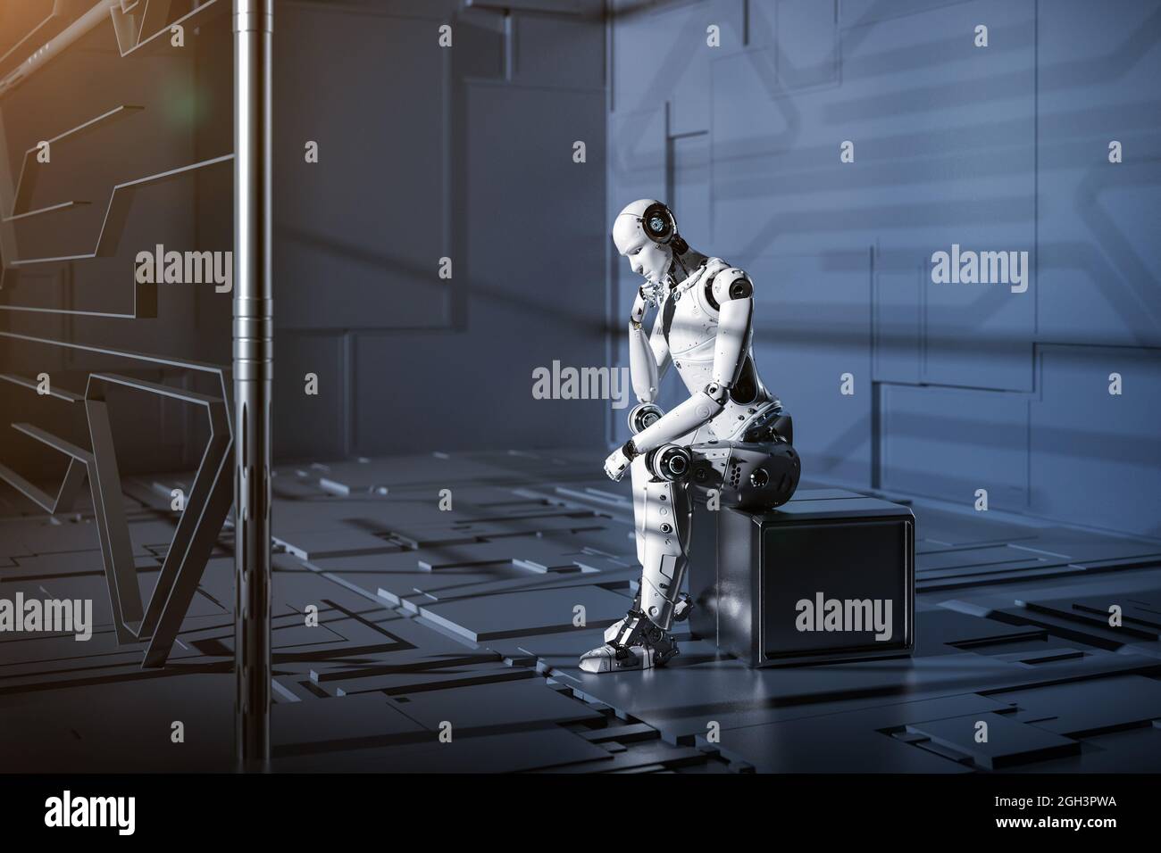 3d rendering ai robot think or compute as thinker man Stock Photo - Alamy