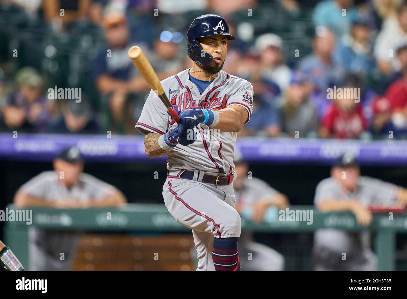 Denver CO, USA. 3rd Sep, 2021. Atlanta left fielder Eddie Rosario (8 ...