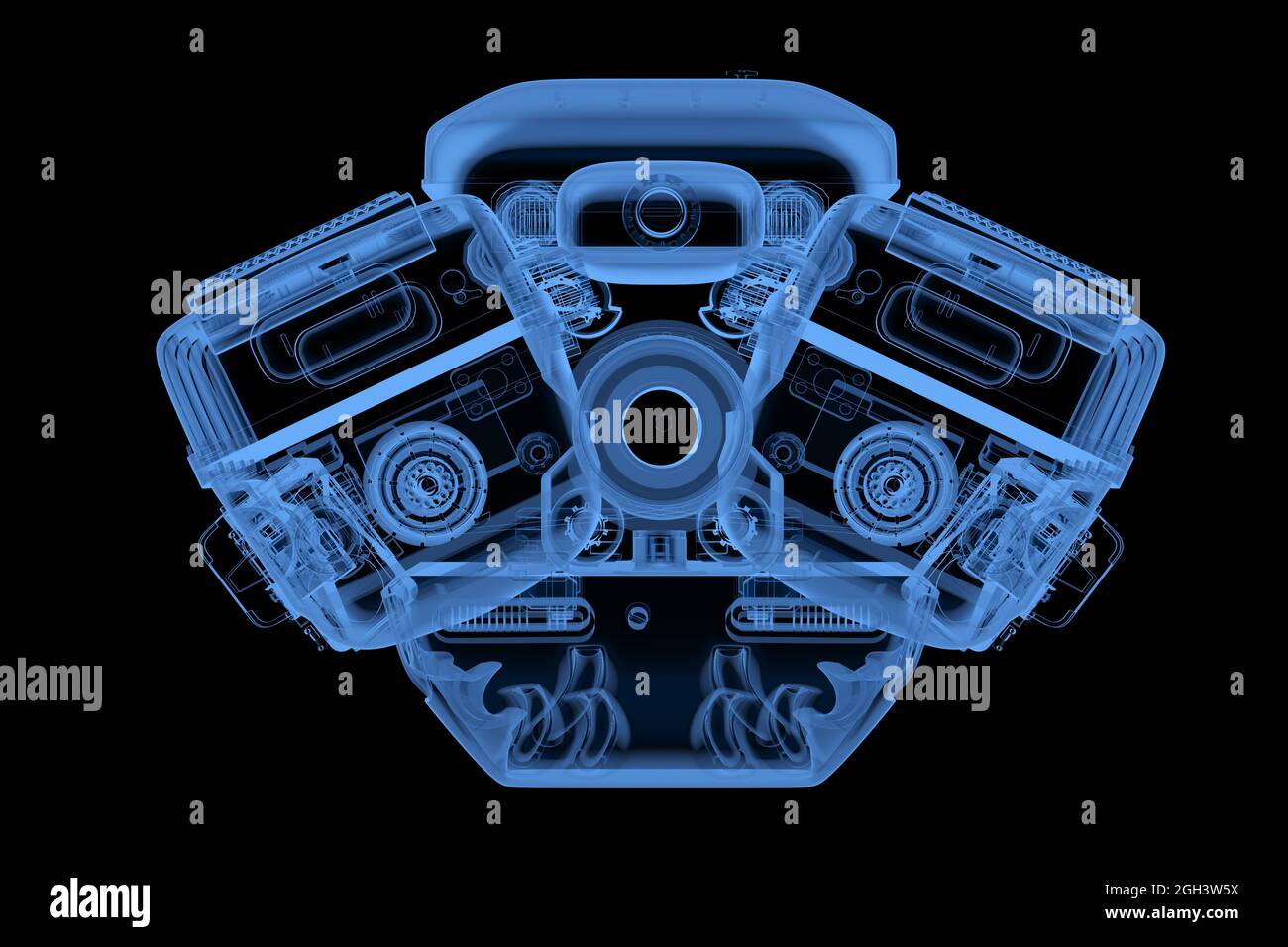 3d rendering x-ray car engine or machine on black background Stock ...
