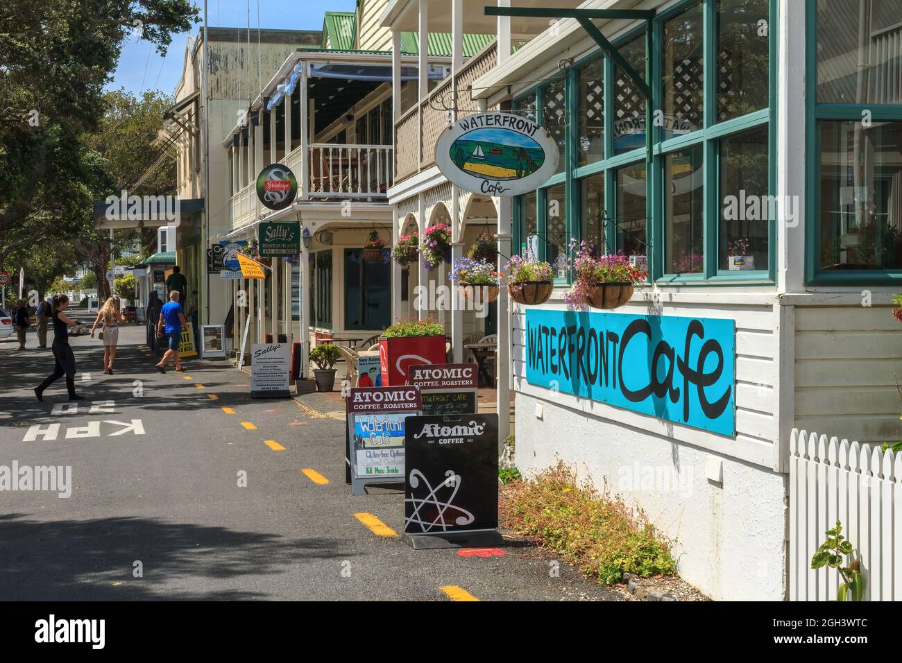 Cafes on the waterfront in the tourist town of Russell in the Bay of ...