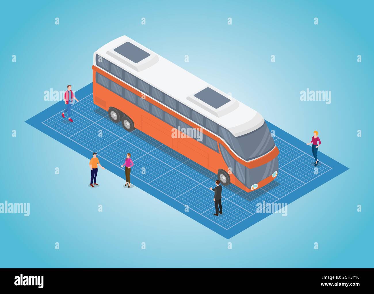 bus transportation development blueprint with modern isometric style ...