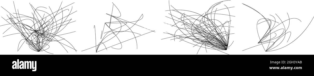 Set of doodle, hand drawn scribble random lines. Wavy, curvy, curly ...