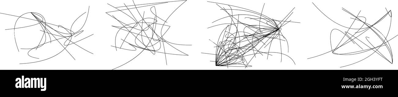 Set of doodle, hand drawn scribble random lines. Wavy, curvy, curly ...