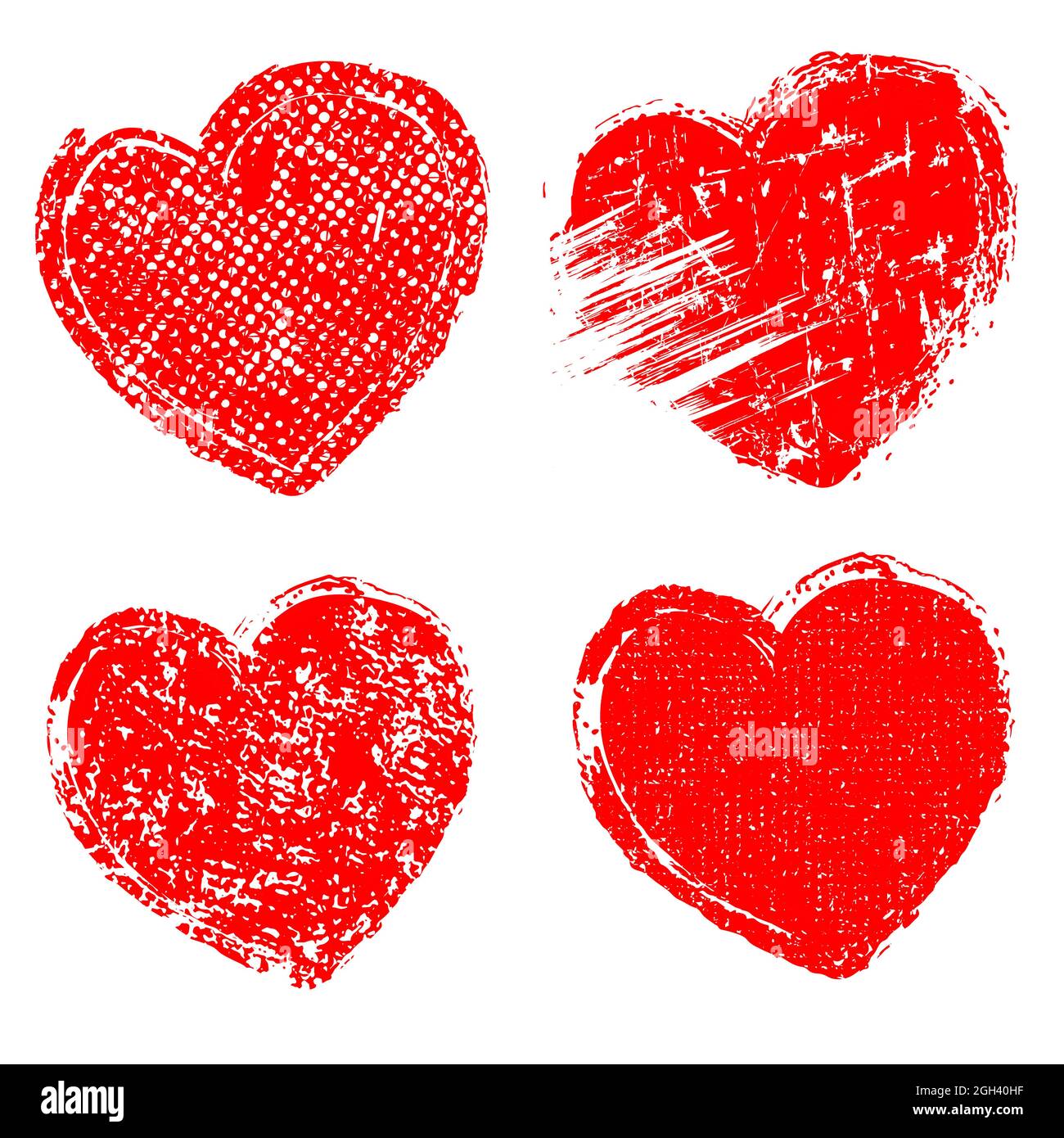 Set of red grunge scratch hearts. Vector illustration. Distressed ...