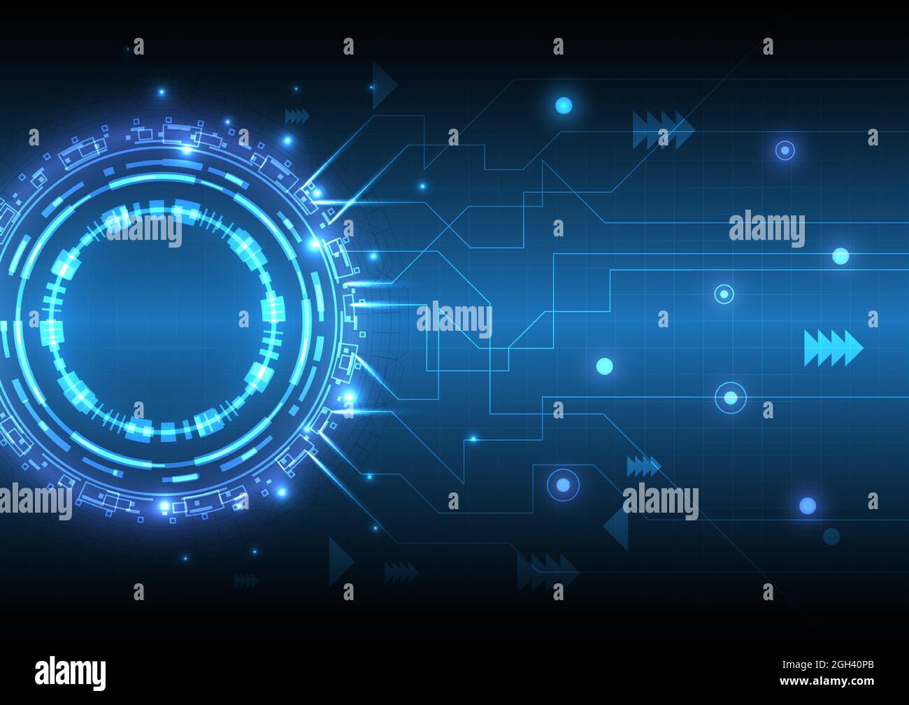 Futuristic Sci-Fi glowing HUD element, data engineer and circuit board ...