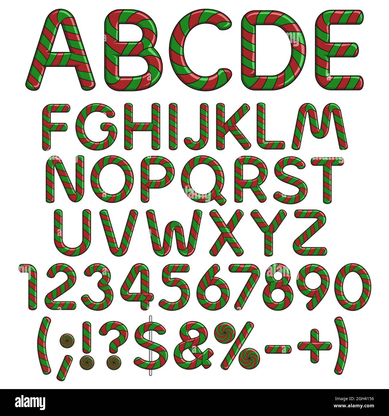 Alphabet, letters, numbers and signs from Christmas red and green ...