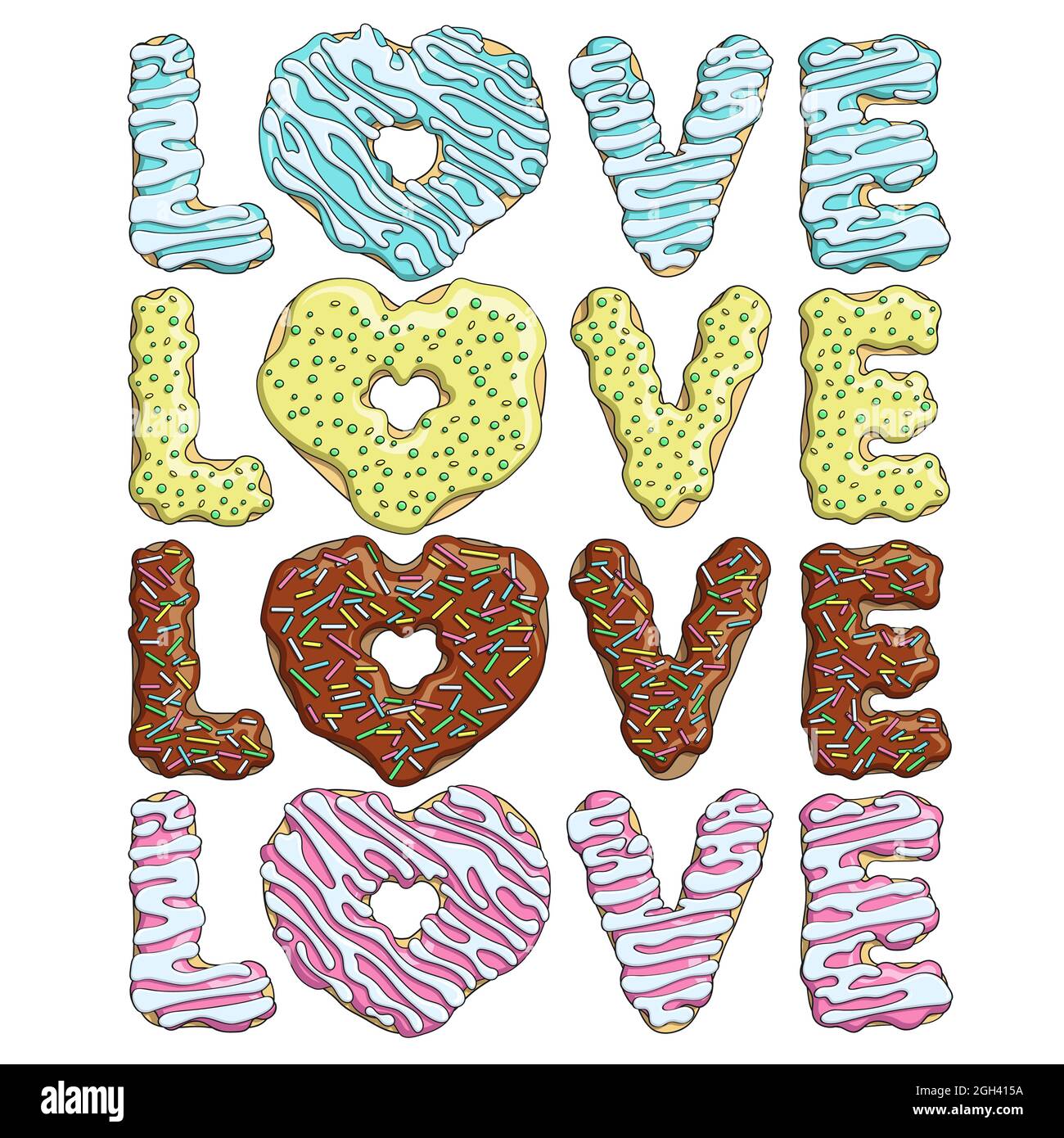 Set of colorful tasty inscriptions love from donuts. Isolated vector ...