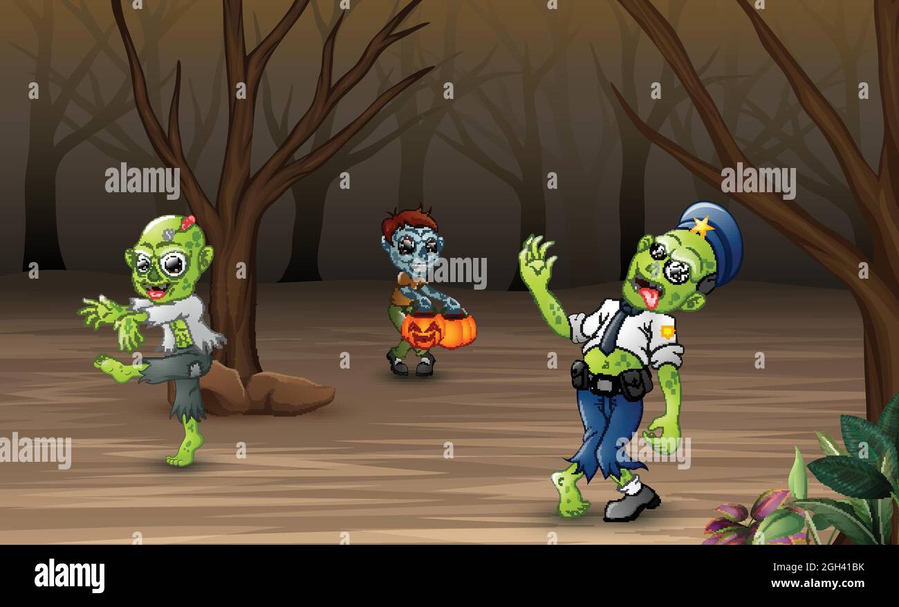 Happy zombie celebrating halloween in dead forest Stock Vector Image ...