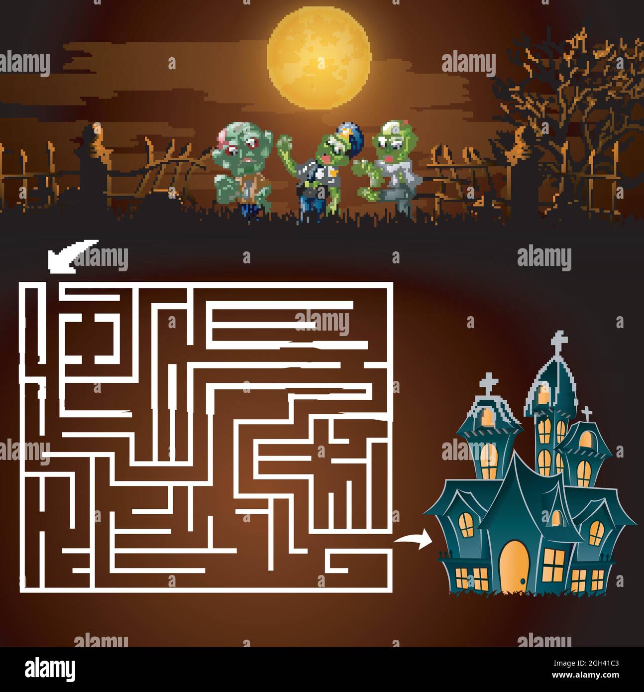 Halloween maze games find the zombies to the ghost house Stock Vector ...