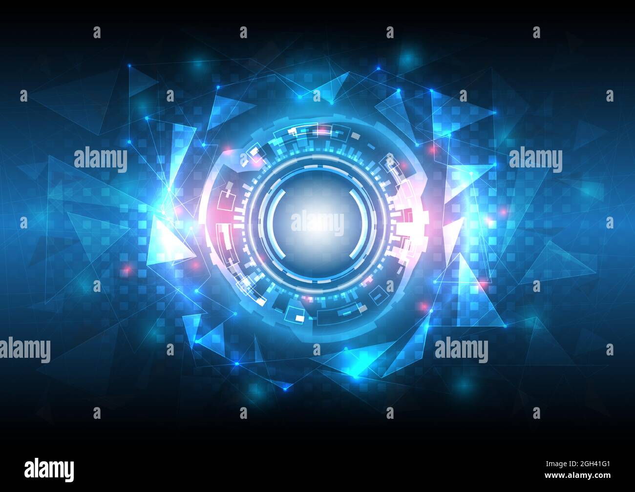 3D effect neon light. Futuristic Sci-Fi glowing HUD circle element ...