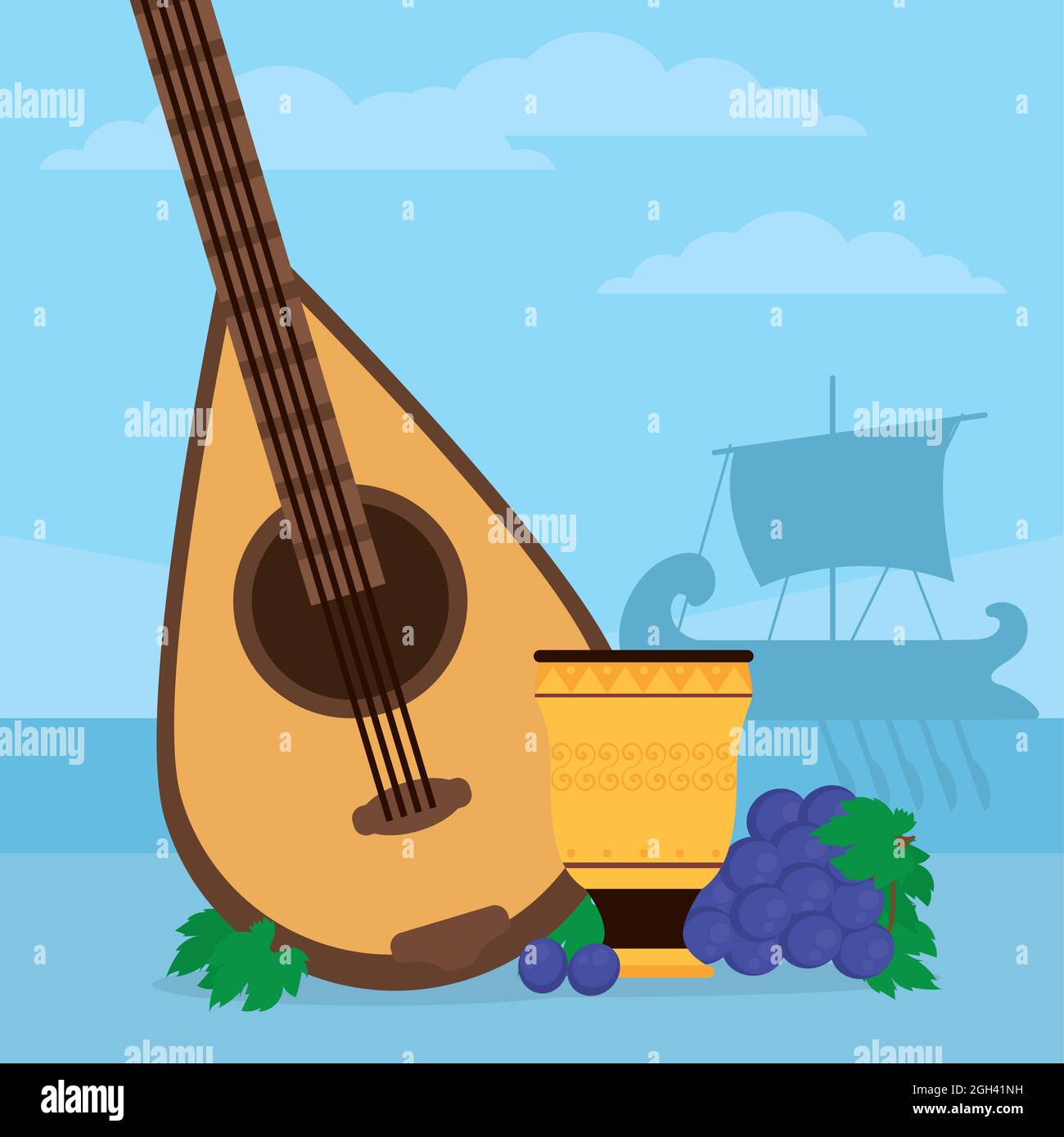 Bouzouki and greek symbols illustration Stock Vector Image & Art - Alamy