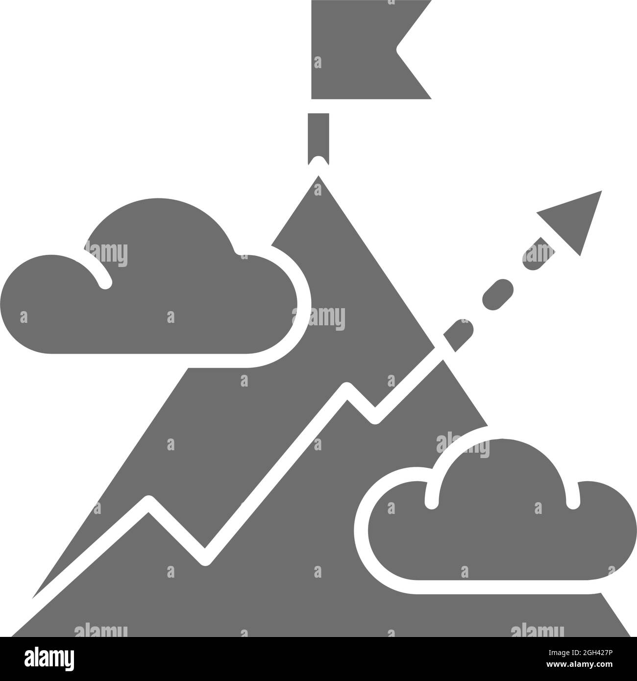 Mountain with arrow, mount, hill, target, goal grey icon Stock Vector ...