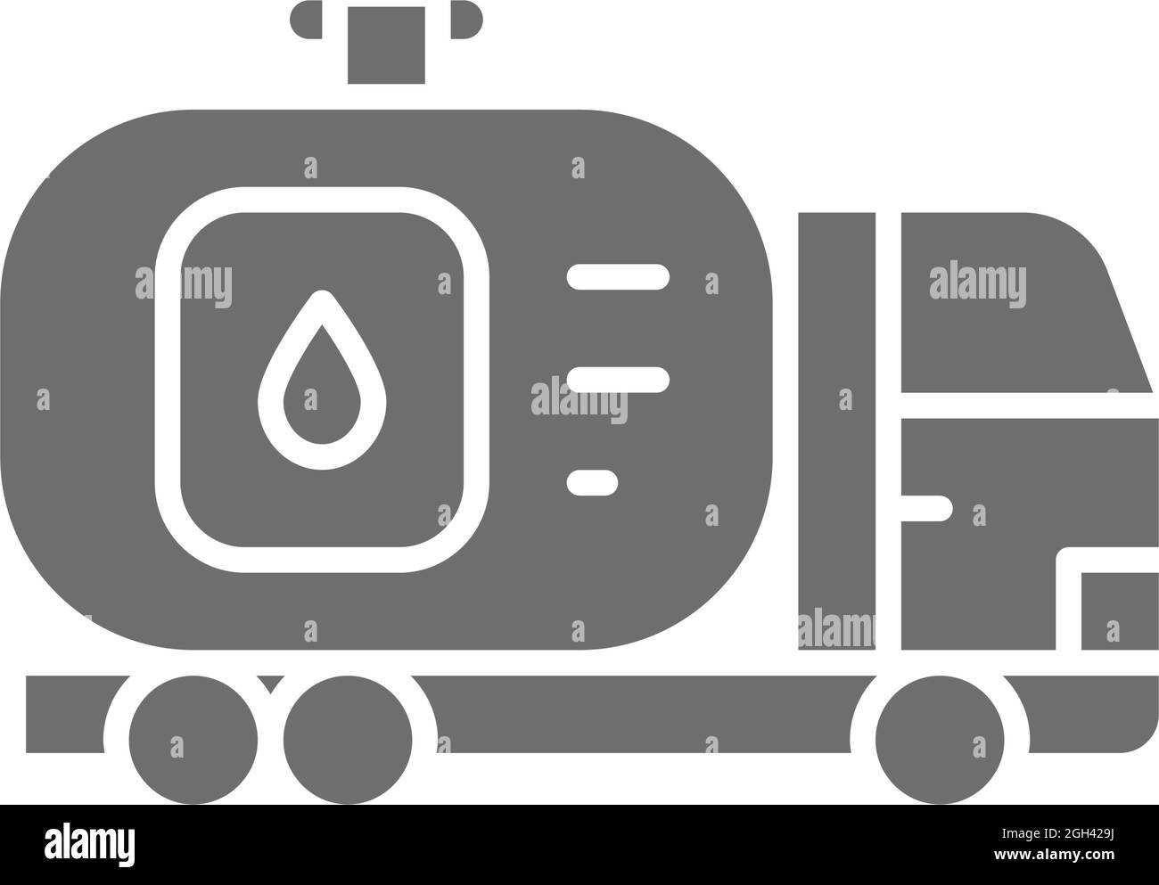 Fuel truck, car with oil tank, water transfer, transportation grey icon ...