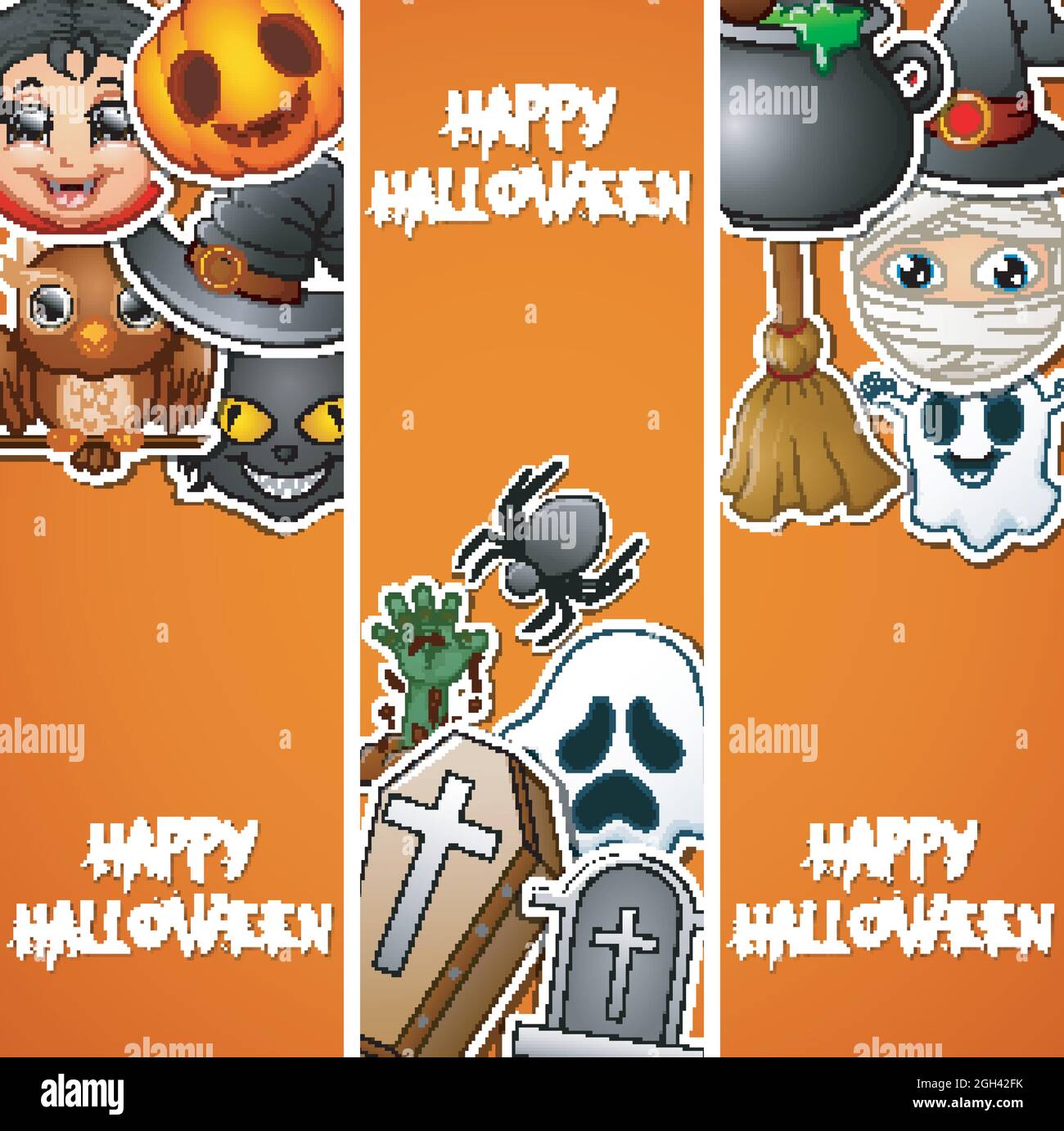 Happy halloween banner with cute stickers Stock Vector Image & Art - Alamy