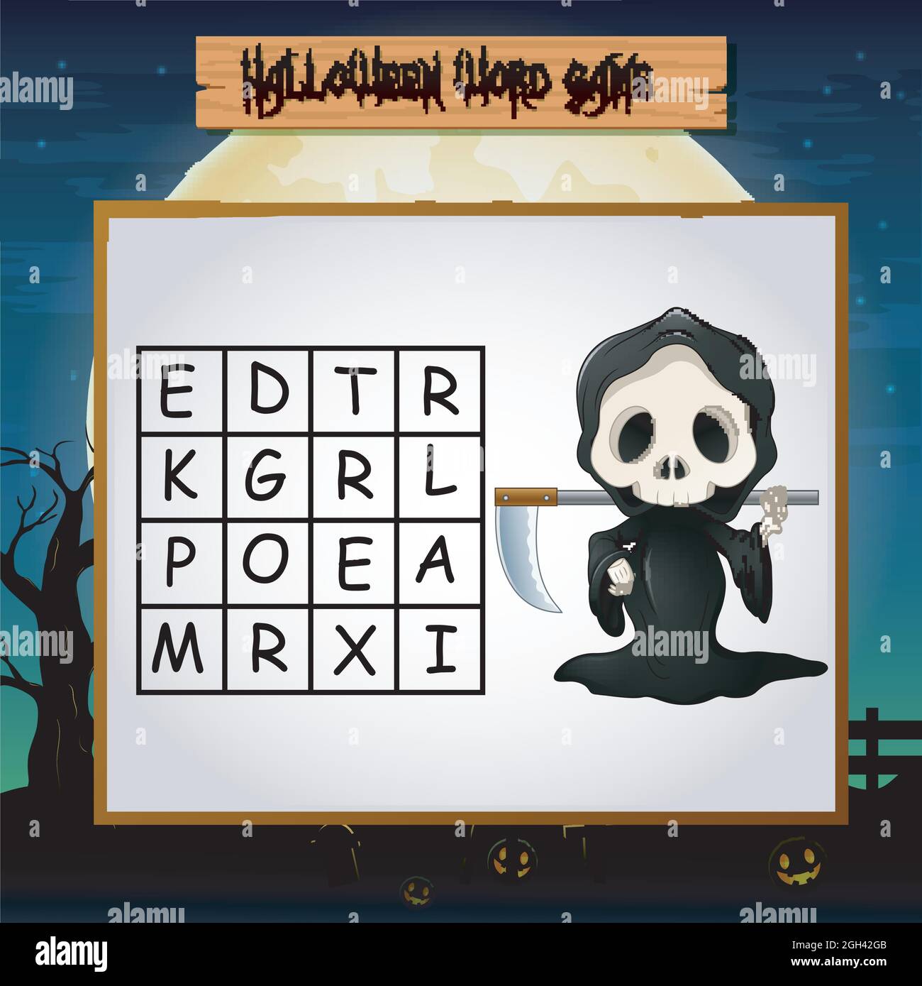 Game halloween find the word of grim reaper Stock Vector Image & Art ...